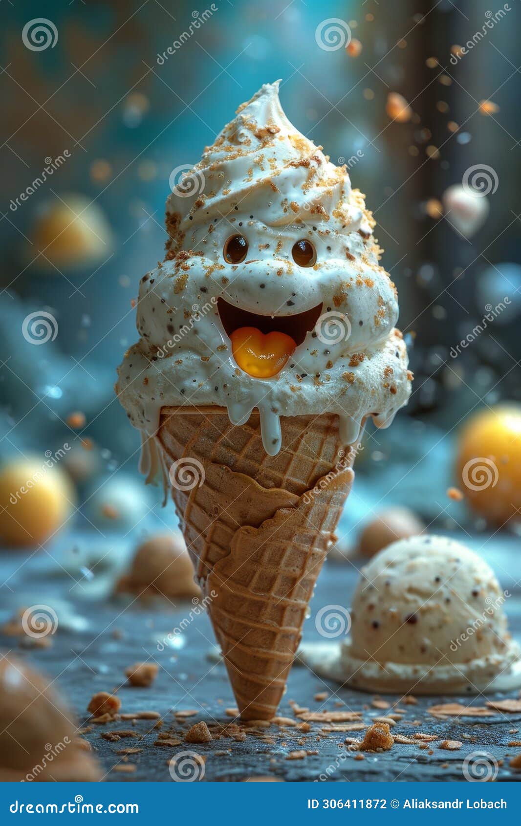 A Fun Creamy Ice Cream Cone. Three-dimensional Illustration Stock Photo ...