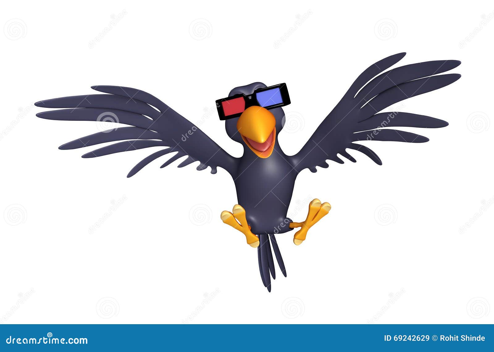 Fun Crow Cartoon Character with 3D Gogal Stock Illustration ...