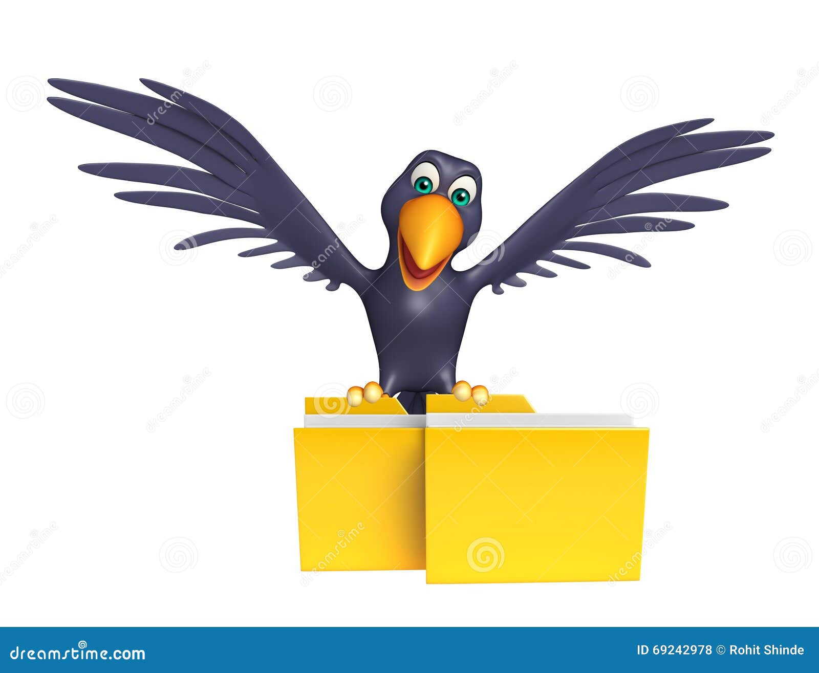 Fun Crow Cartoon Character with Folder Stock Illustration ...
