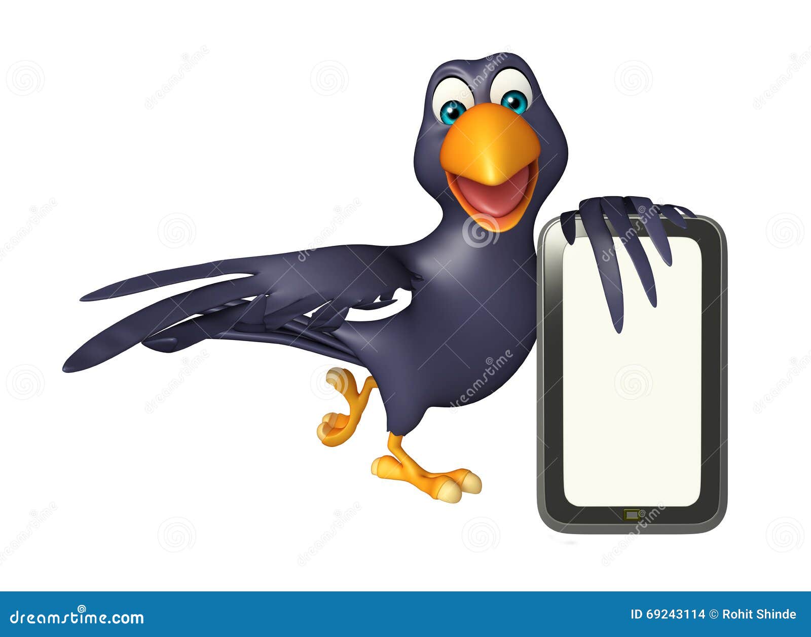 Fun Crow Cartoon Character with Mobile Stock Illustration ...