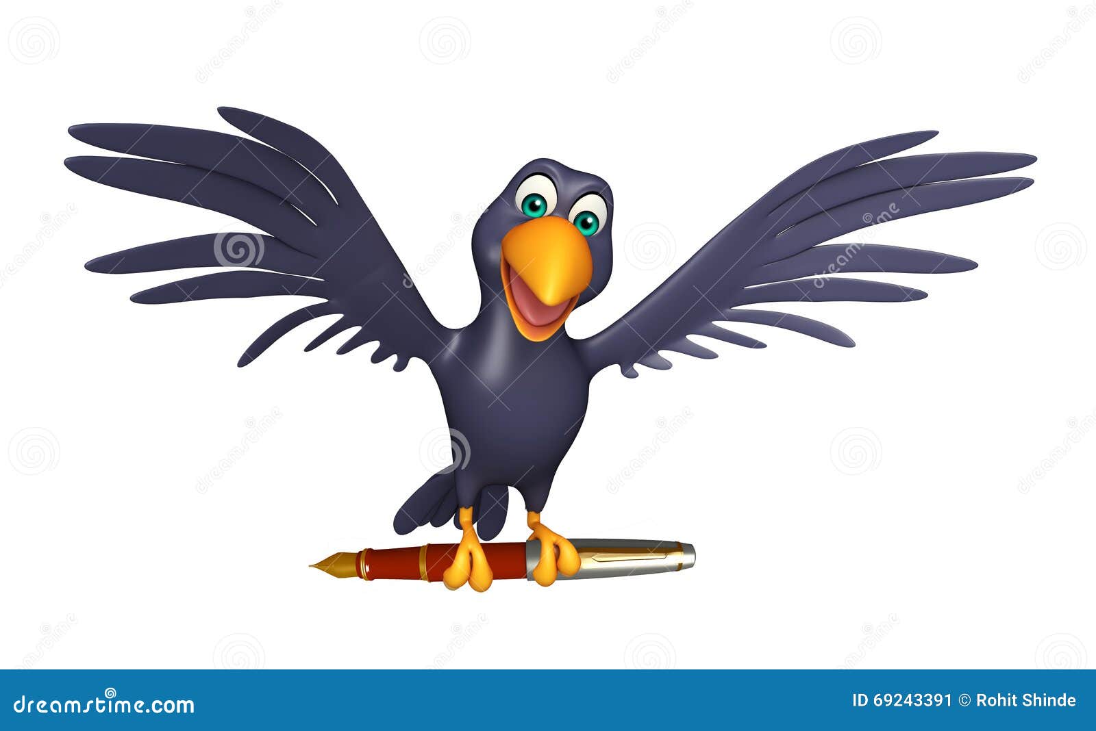 Fun Crow Cartoon Character with Pen Stock Illustration - Illustration ...