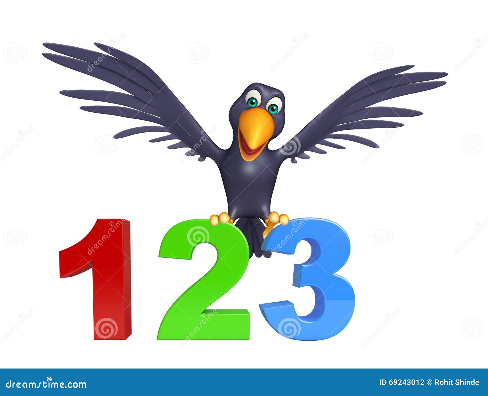 Fun Crow Cartoon Character with 123 Sign Stock Illustration ...