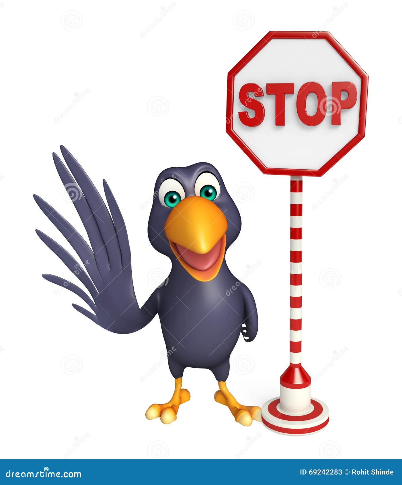 Fun Crow Cartoon Character with Stop Sign Stock Illustration ...
