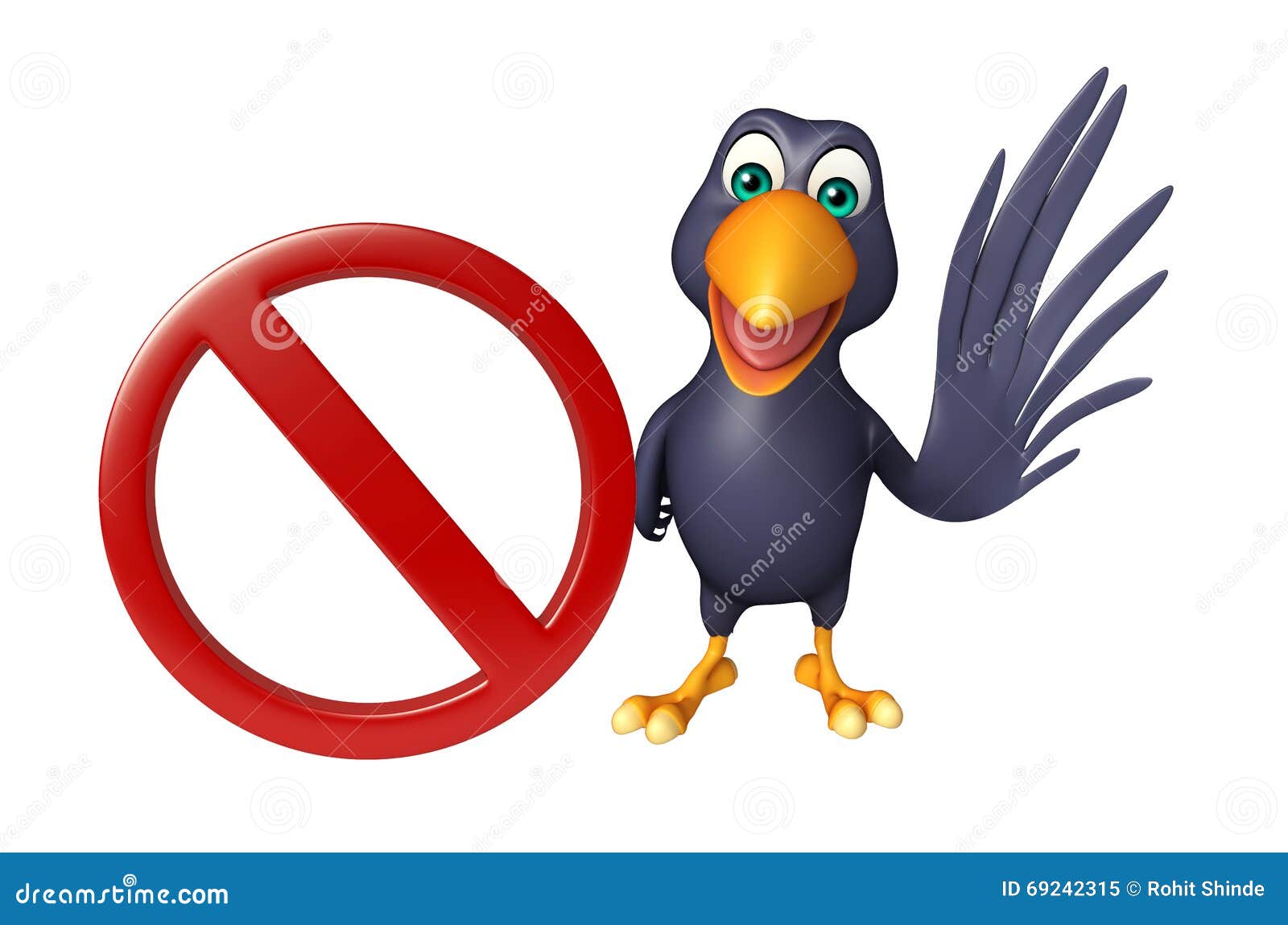 Fun Crow Cartoon Character with Stop Sign Stock Illustration ...