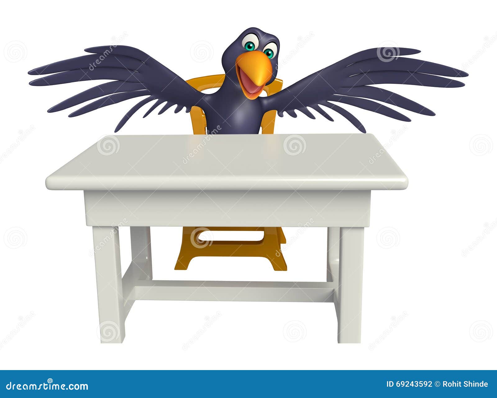 Fun Crow Cartoon Character with Table and Chair Stock Illustration ...