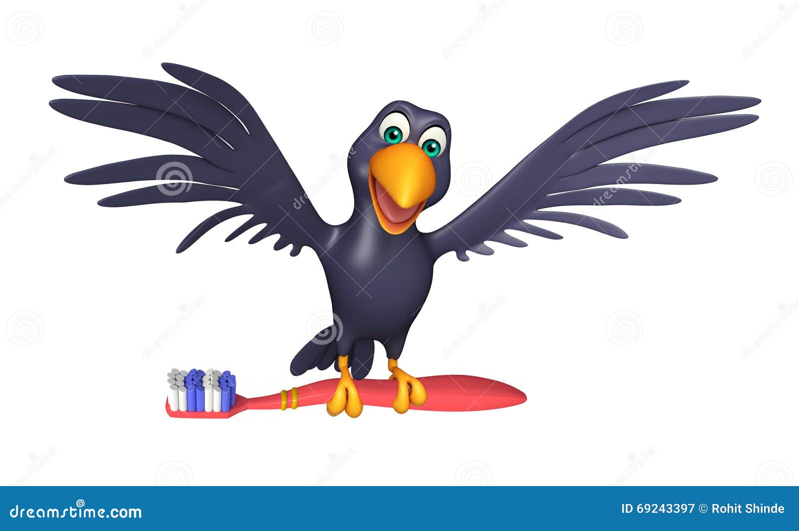 Fun Crow Cartoon Character with Tooth Brush Stock Illustration ...