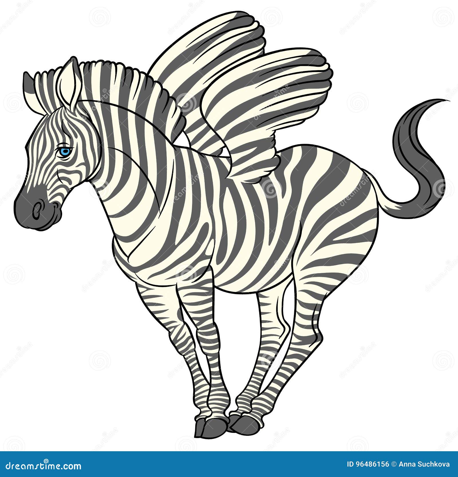 Fun Cute Cartoon Zebra with Striped Wings Stock Vector - Illustration ...