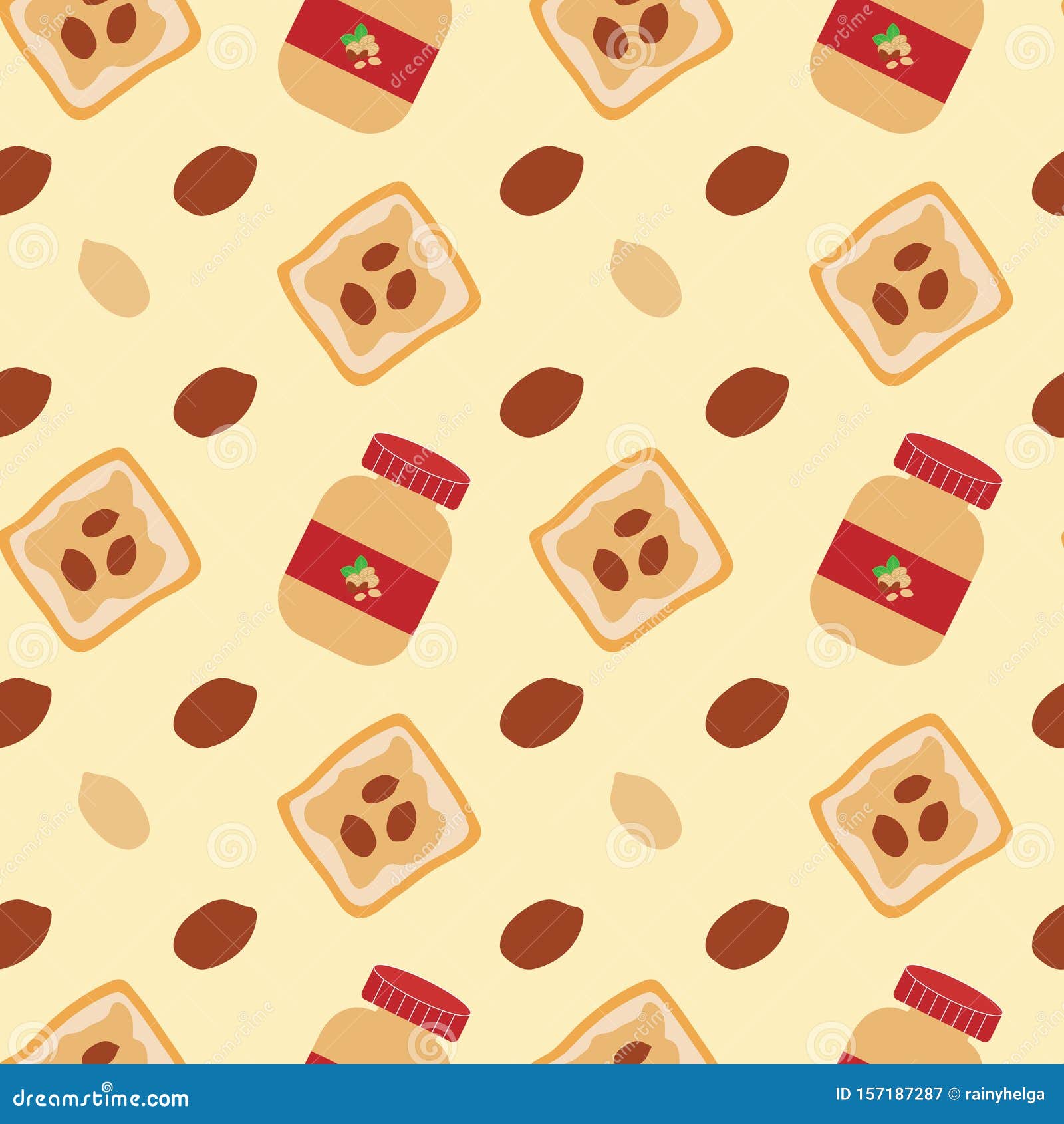Fun Cute Seamless Pattern with Peanuts, Peanut Butter and Toast Stock ...