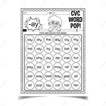Fun with Cvc Words Activity for Child Sheet Stock Vector - Illustration ...
