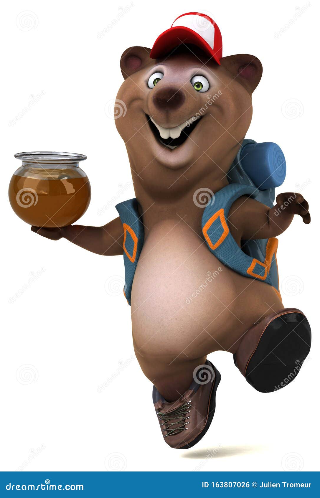 Fun 3D Bear Backpacker Cartoon Character Stock Illustration ...