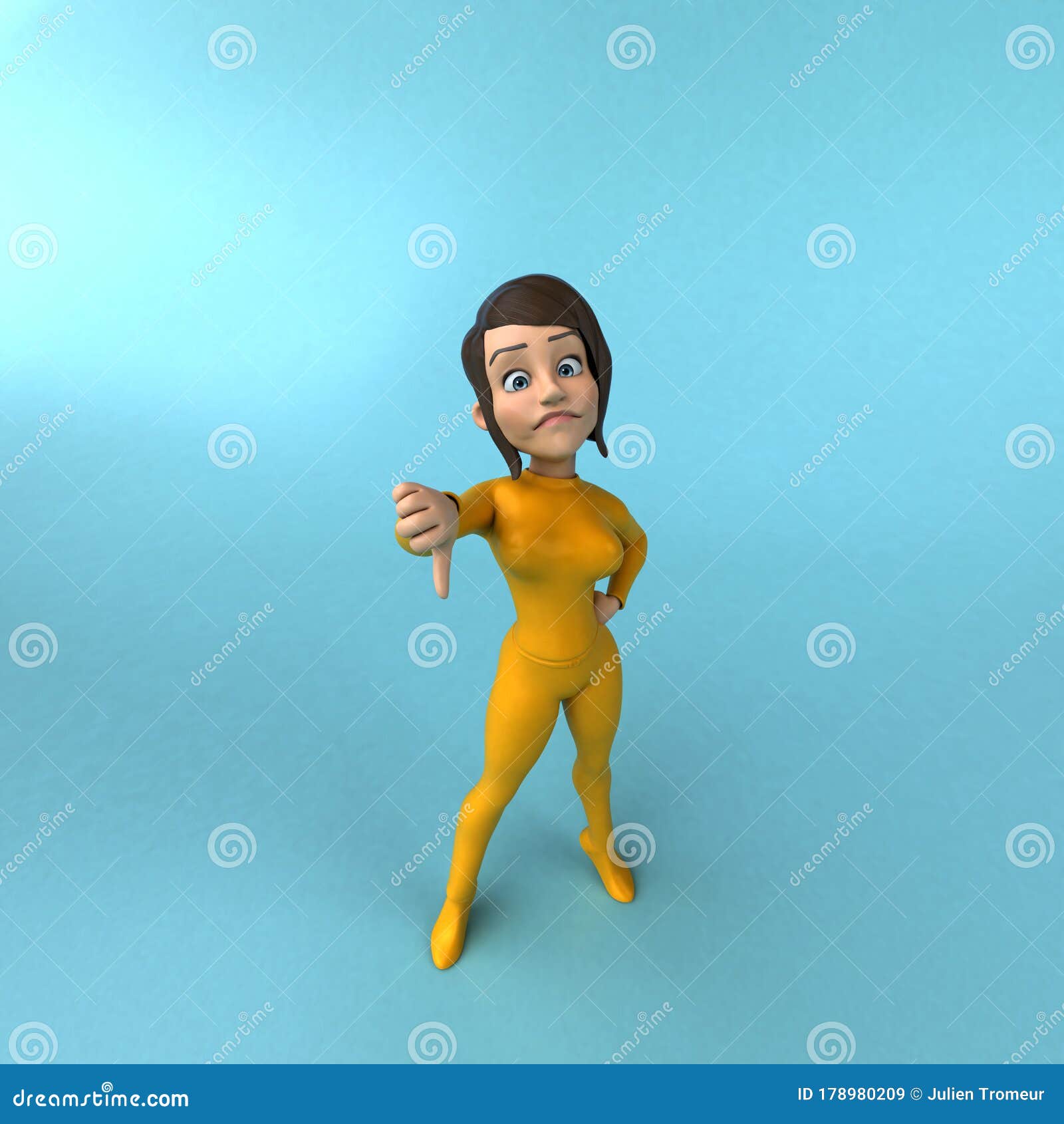 Fun 3D cartoon yellow girl stock illustration. Illustration of casual ...