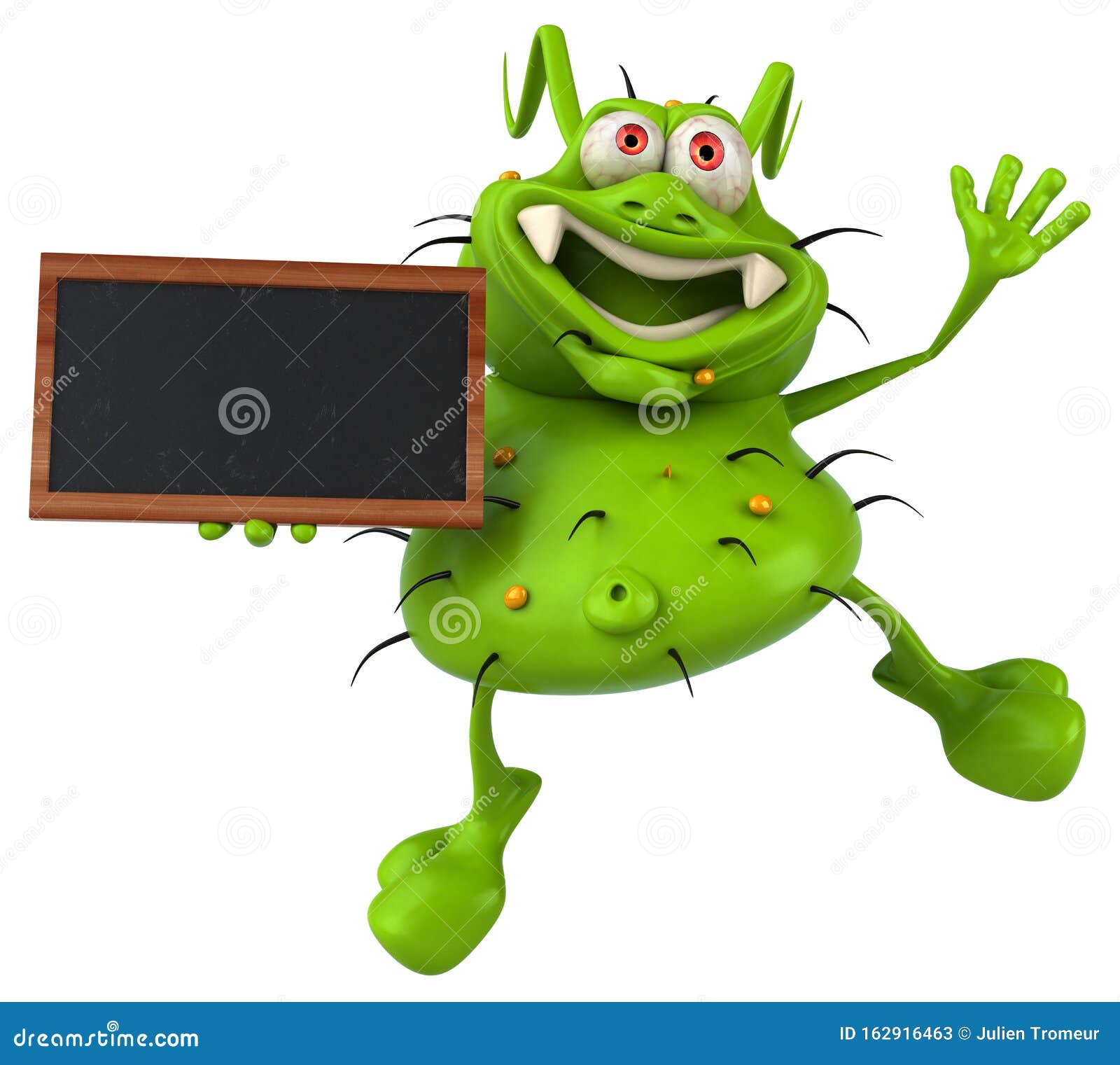 Fun 3D Germ Monster Holding a Blackboard Stock Illustration ...