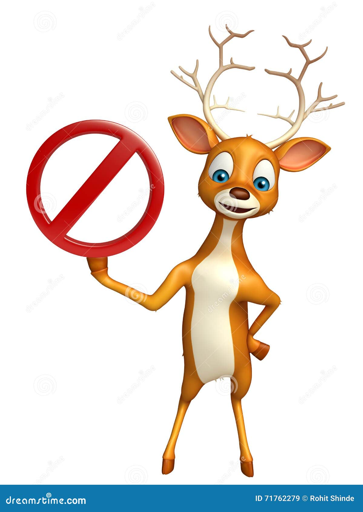 Fun Deer Cartoon Character with Stop Sign Stock Illustration ...