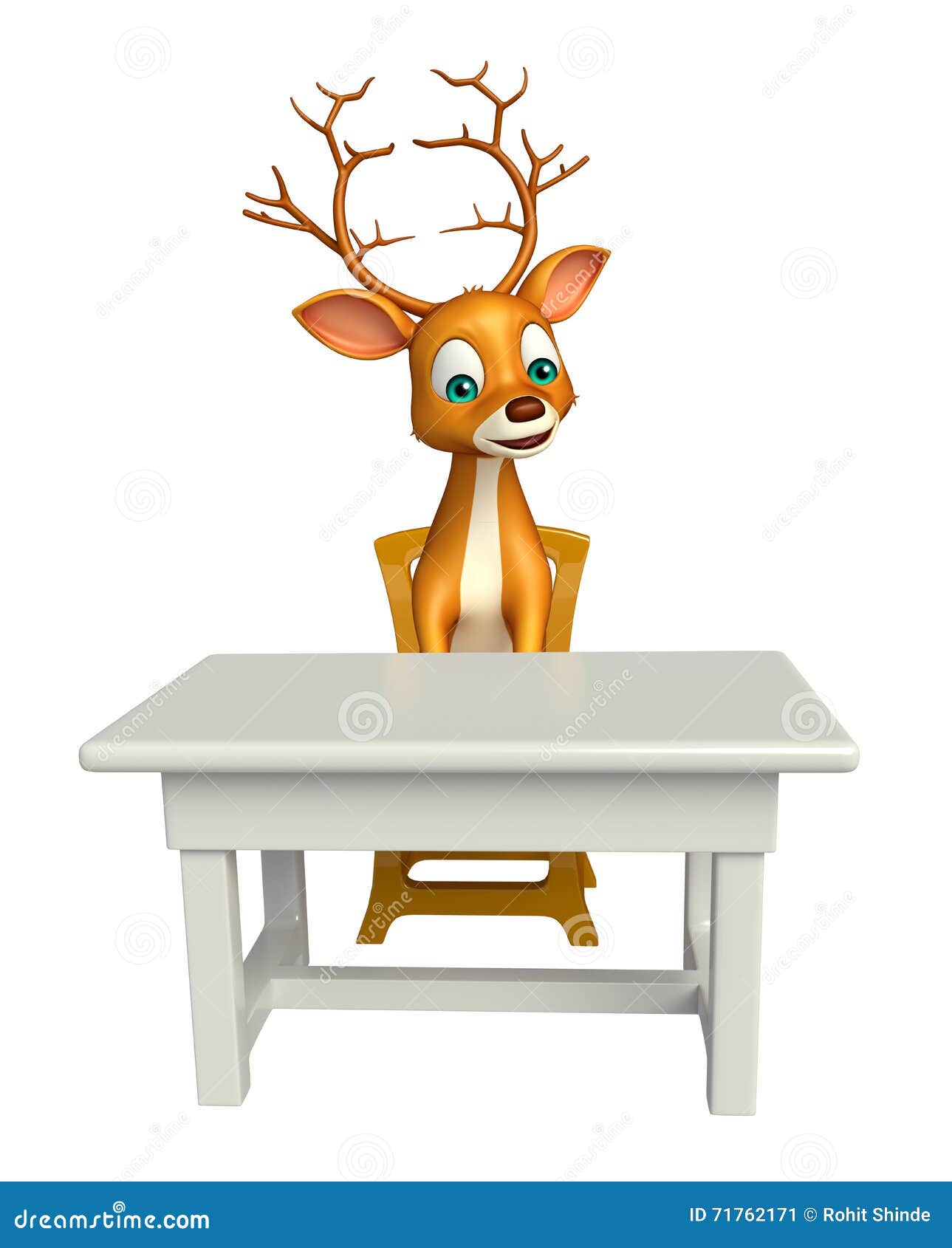 Fun Deer Cartoon Character with Table and Chair Stock Illustration ...