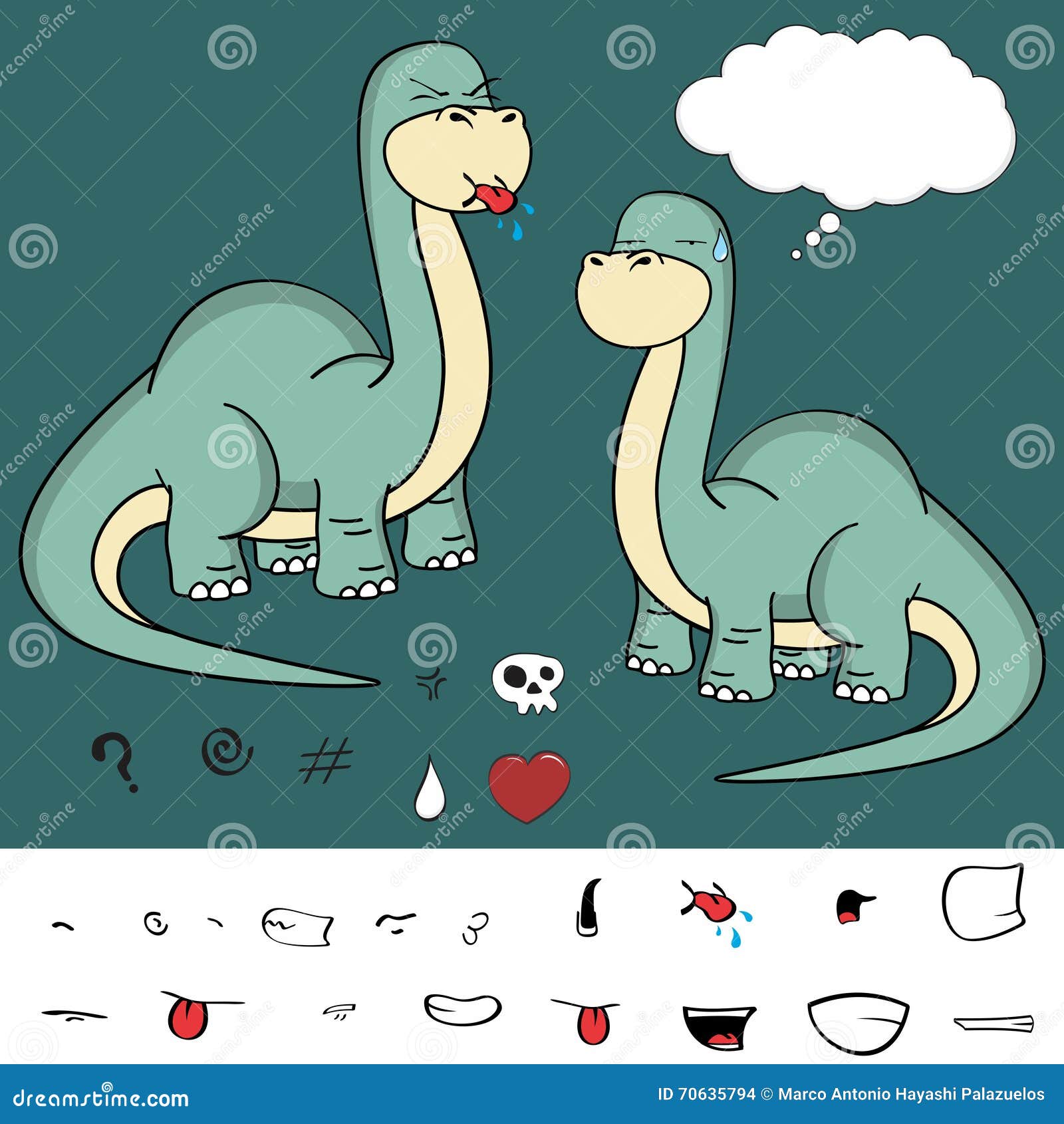 Fun Dinosaur Brontosaurus Expressions Cartoon Set Stock Vector ...