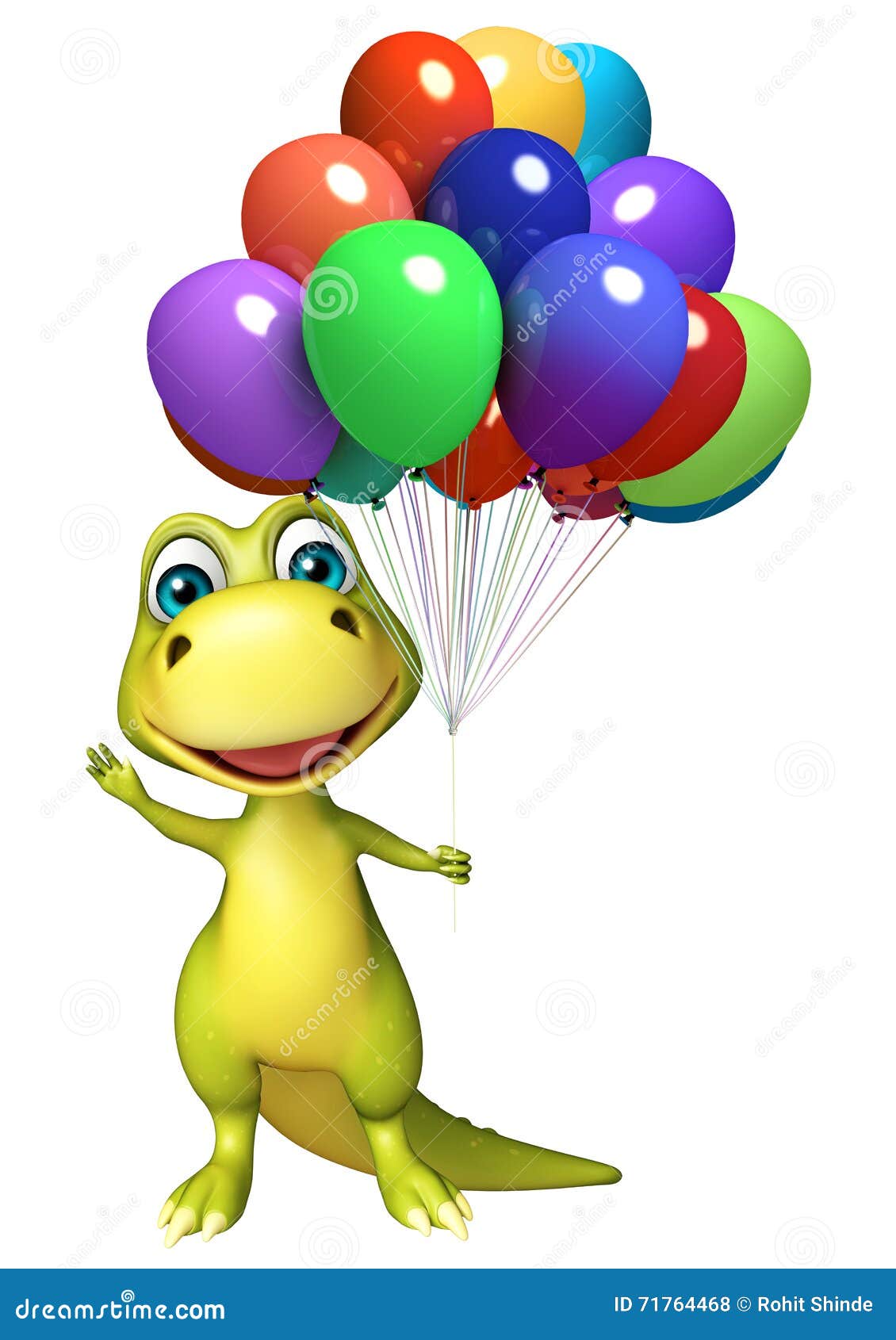 Fun Dinosaur Cartoon Character with Balloons Stock Illustration ...