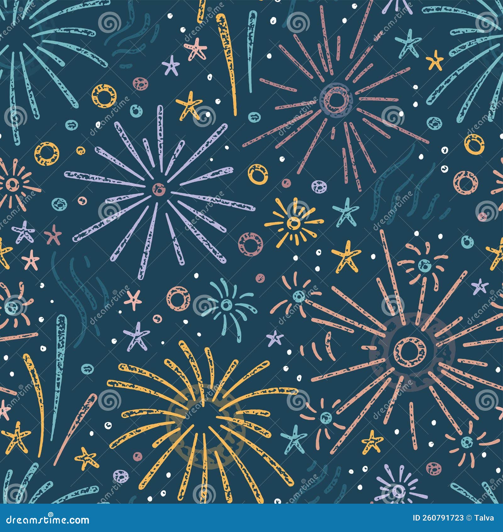 Fun Doodle Fireworks Seamless Pattern. Festive, Victory, Celebrating ...