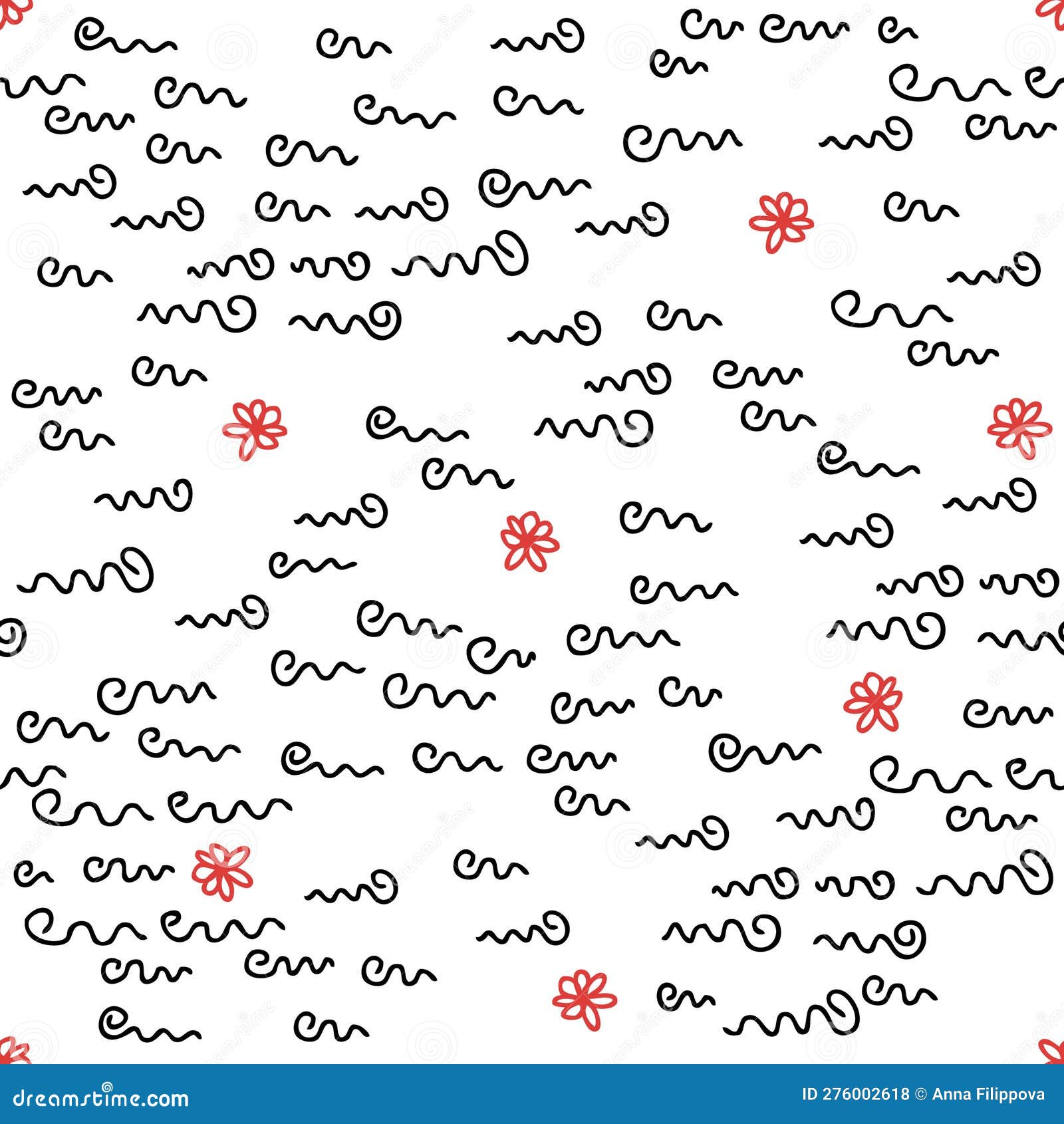 Fun Doodle Seamless Pattern with Squiggle Lines and Flowers. Creative ...