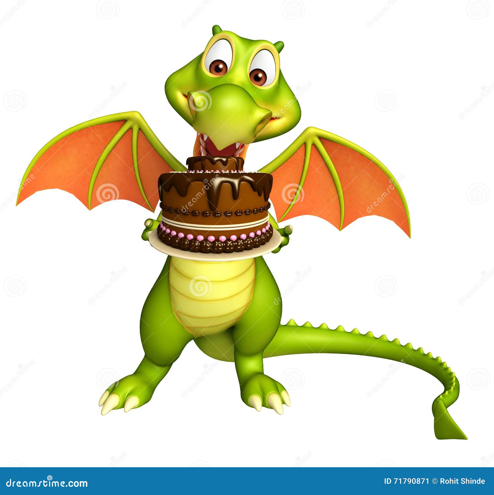 Fun Dragon Cartoon Character with Cake Stock Illustration ...