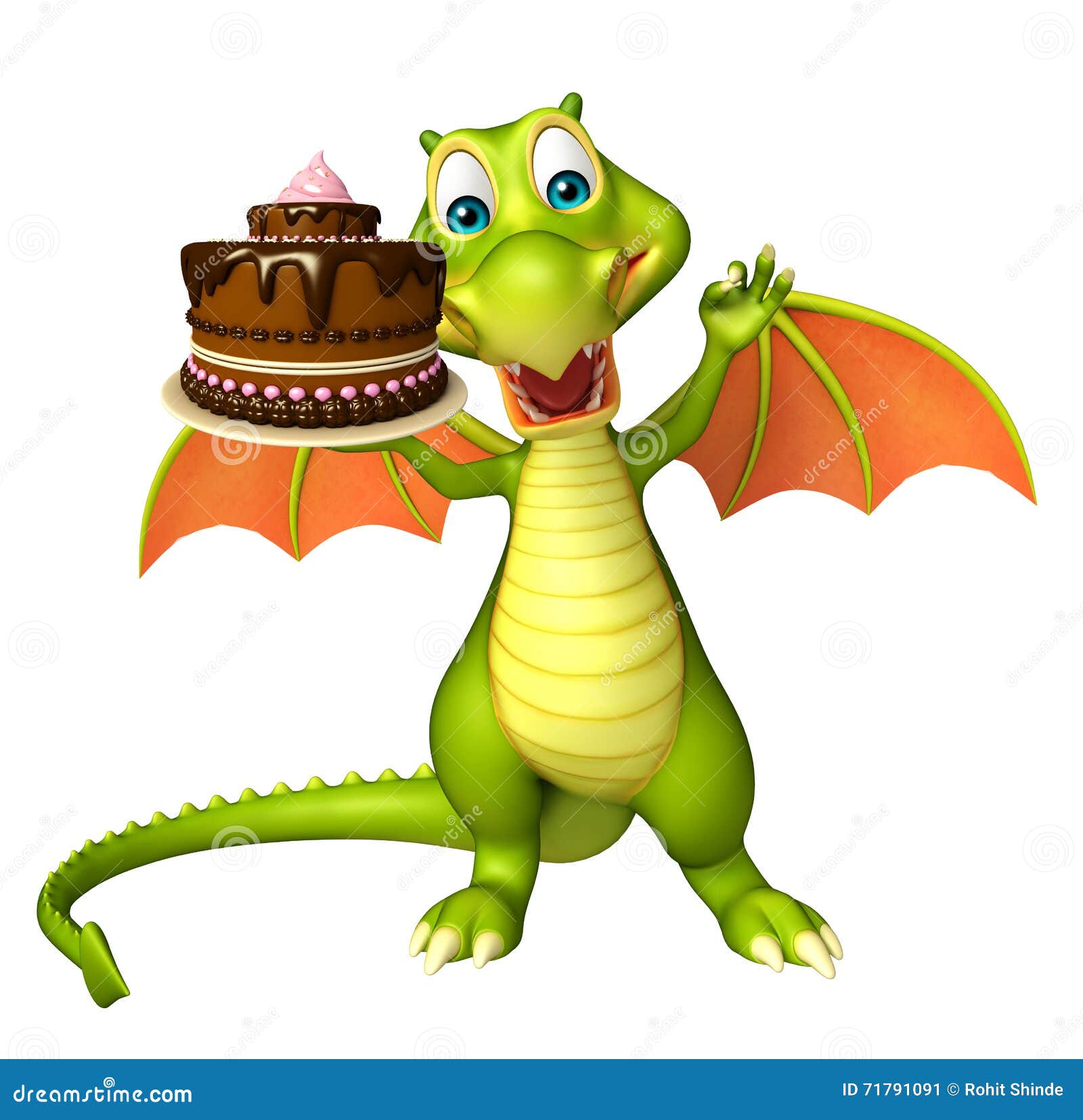 Fun Dragon Cartoon Character with Cake Stock Illustration ...