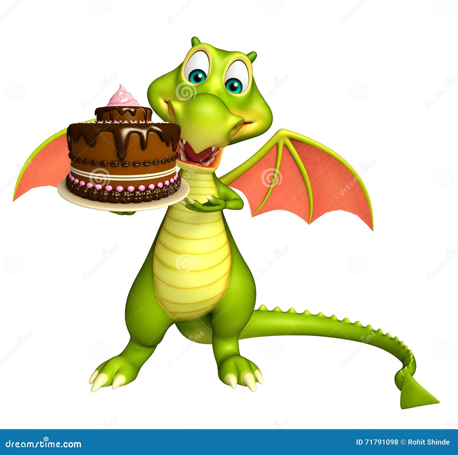 Fun Dragon Cartoon Character with Cake Stock Illustration ...