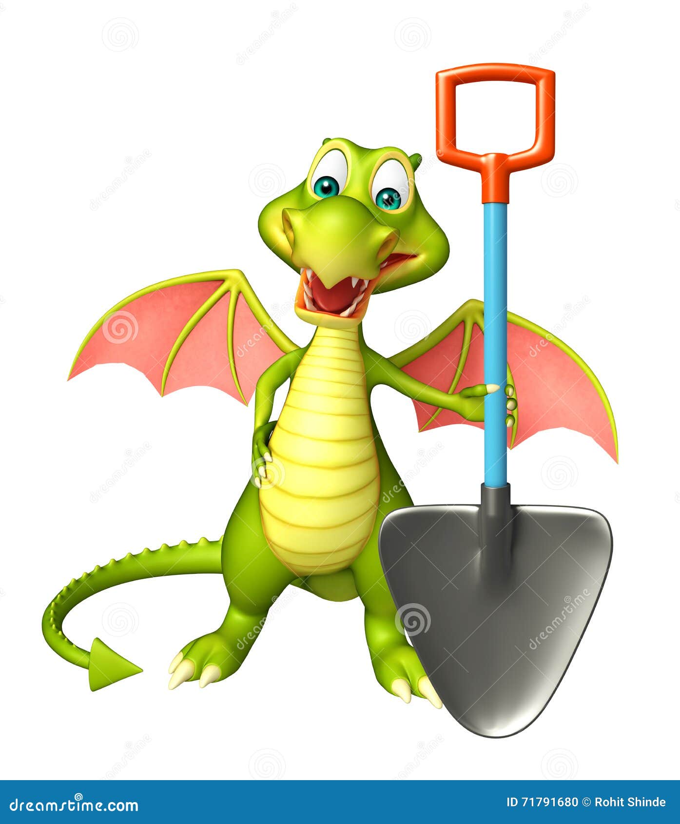 Fun Dragon Cartoon Character with Digging Shovel Stock Illustration ...