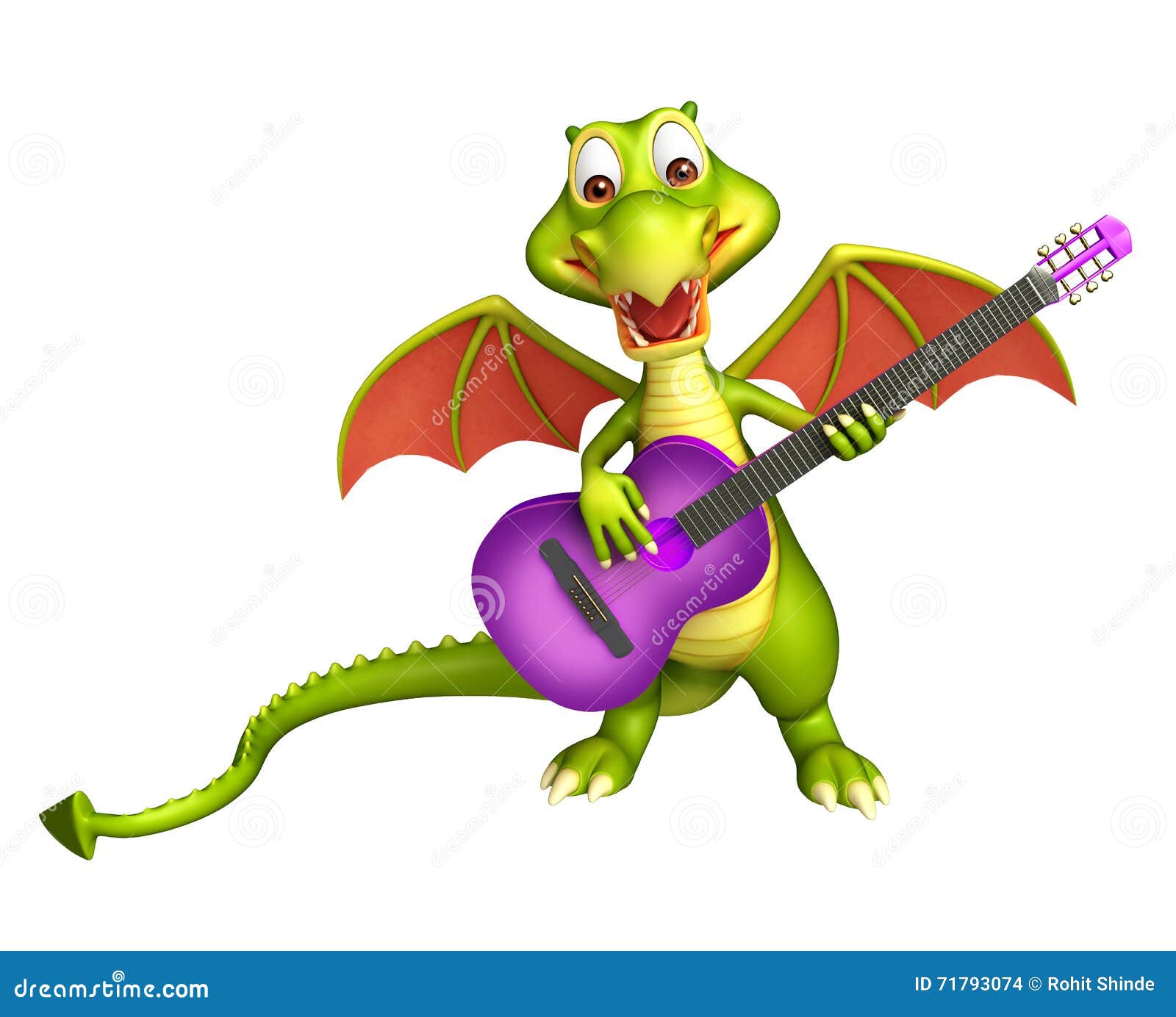 Fun Dragon Cartoon Character with Guitar Stock Illustration ...
