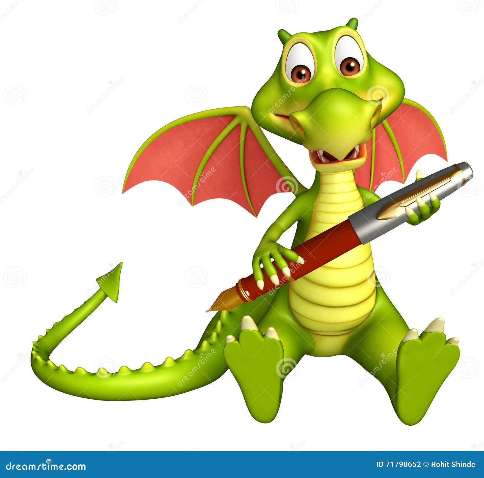 Fun Dragon Cartoon Character with Pen Stock Illustration - Illustration ...