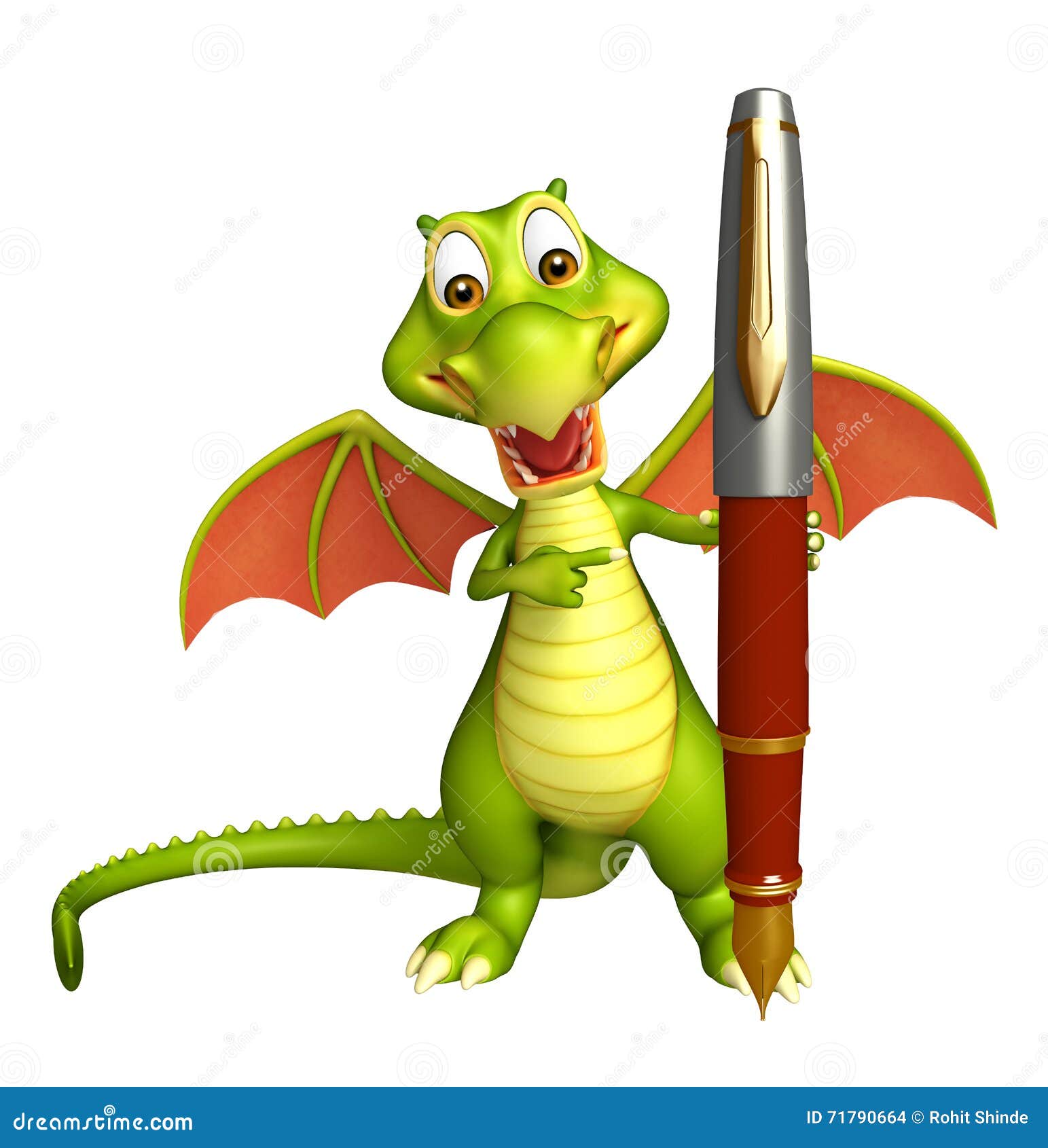 Fun Dragon Cartoon Character with Pen Stock Illustration - Illustration ...