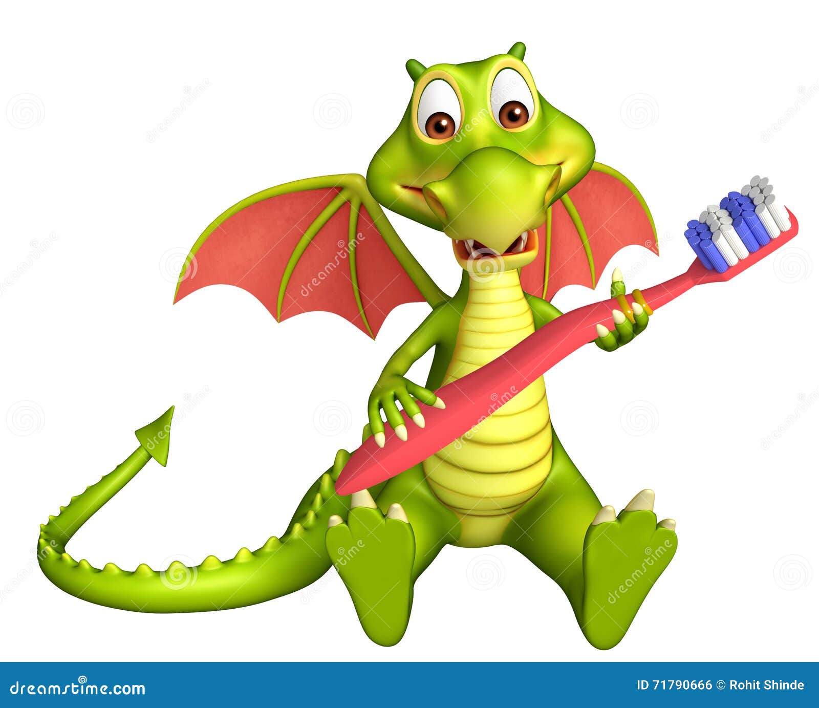 Fun Dragon Cartoon Character with Toothbrush Stock Illustration ...