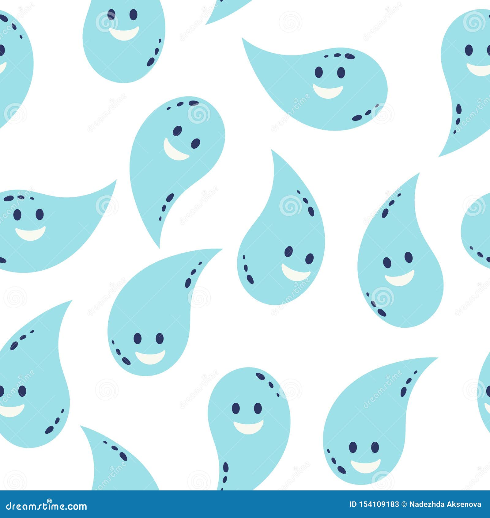 Funny Water Drops on White Background. Seamless Pattern . Kawaii Stock ...