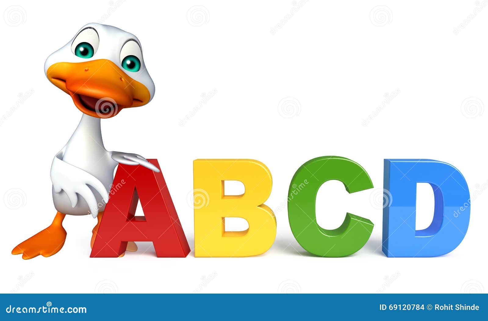 Fun Duck Cartoon Character with ABCD Sign Stock Illustration ...