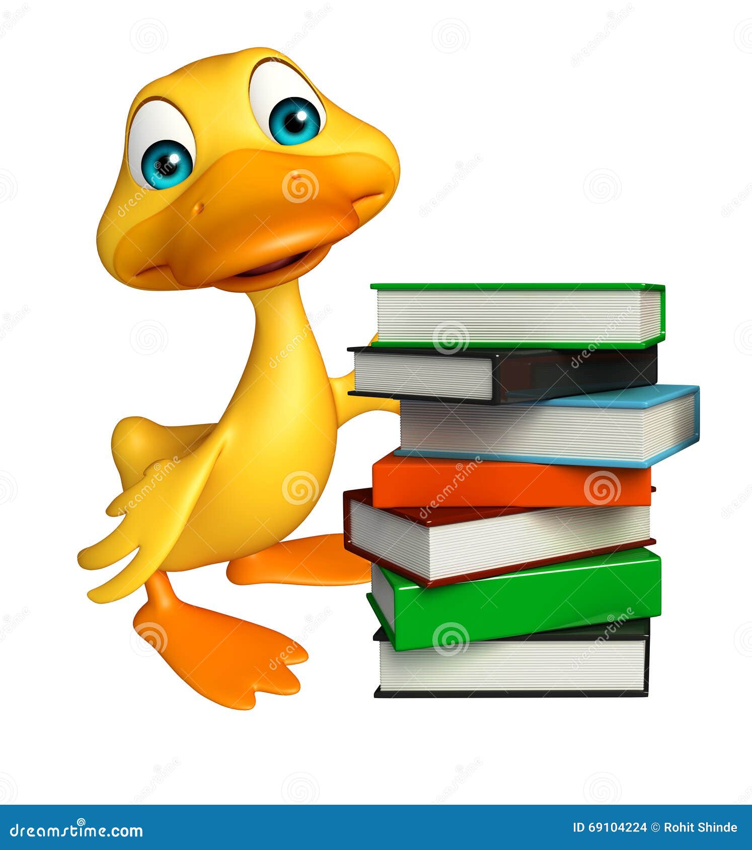 Fun Duck Cartoon Character with Book Stack Stock Illustration ...