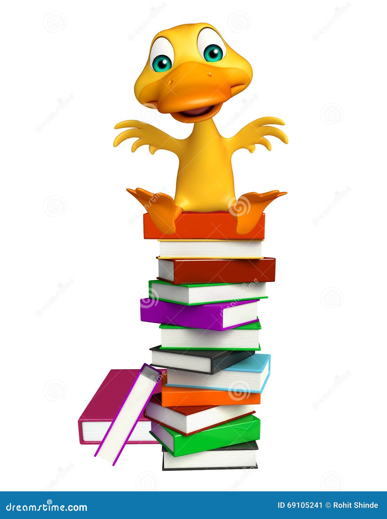 Fun Duck Cartoon Character with Book Stack Stock Illustration ...