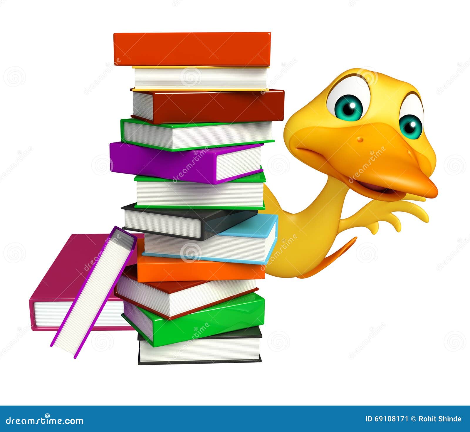 Fun Duck Cartoon Character with Book Stack Stock Illustration ...