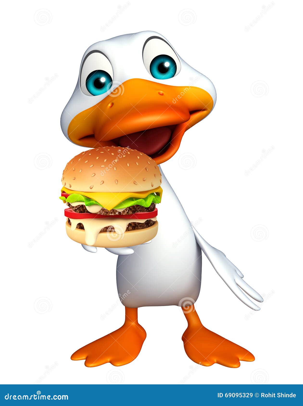 Fun Duck Cartoon Character with Burger Stock Illustration ...