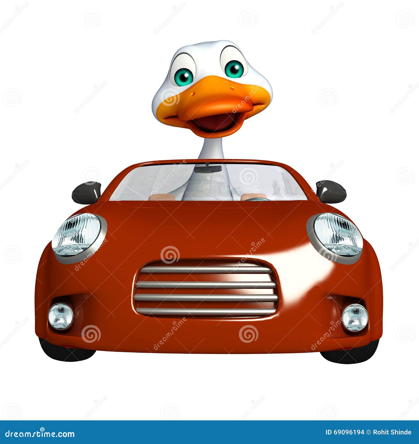 Fun Duck Cartoon Character with Car Stock Illustration - Illustration ...