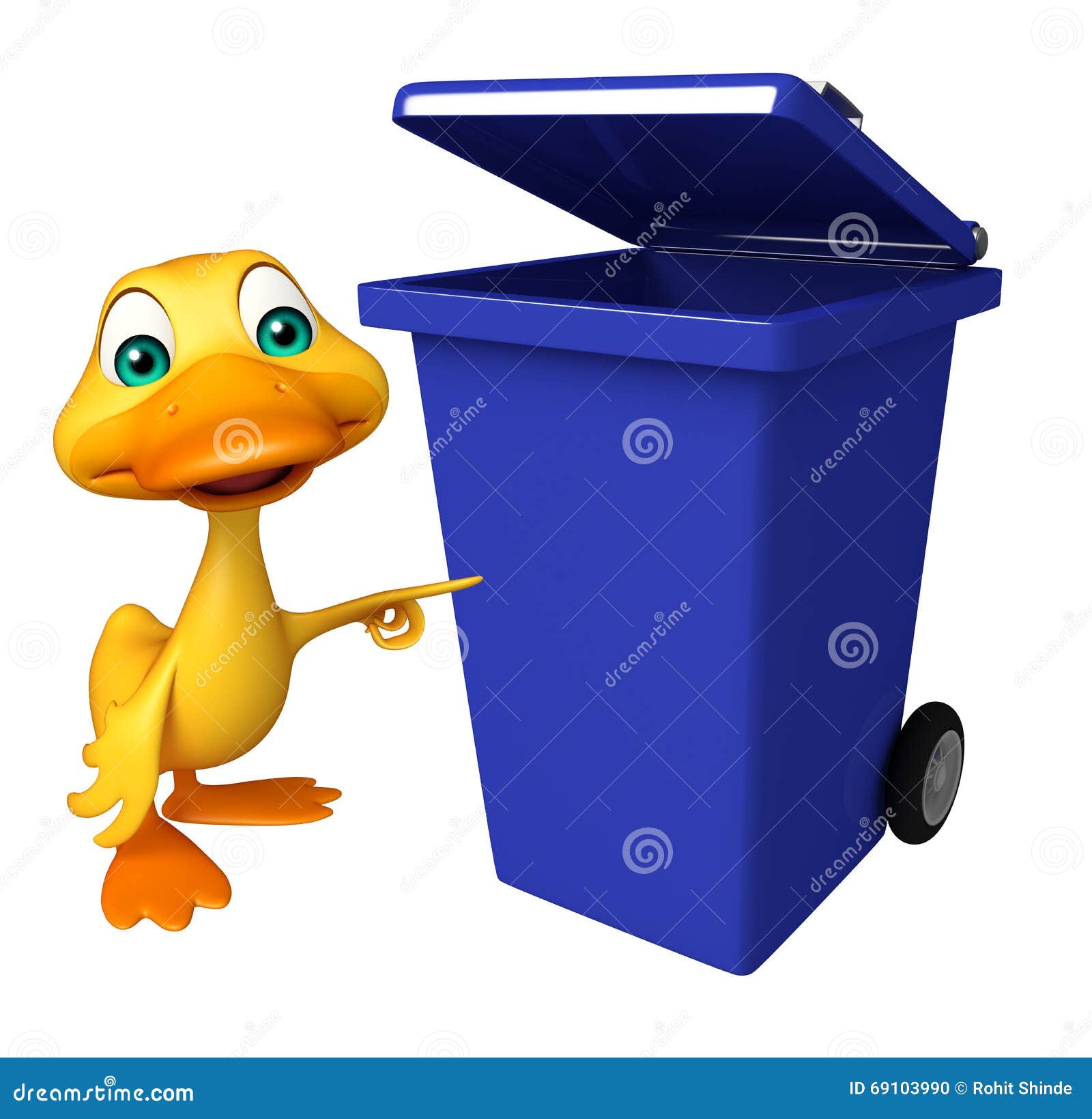 Fun Duck Cartoon Character with Dustbin Stock Illustration ...