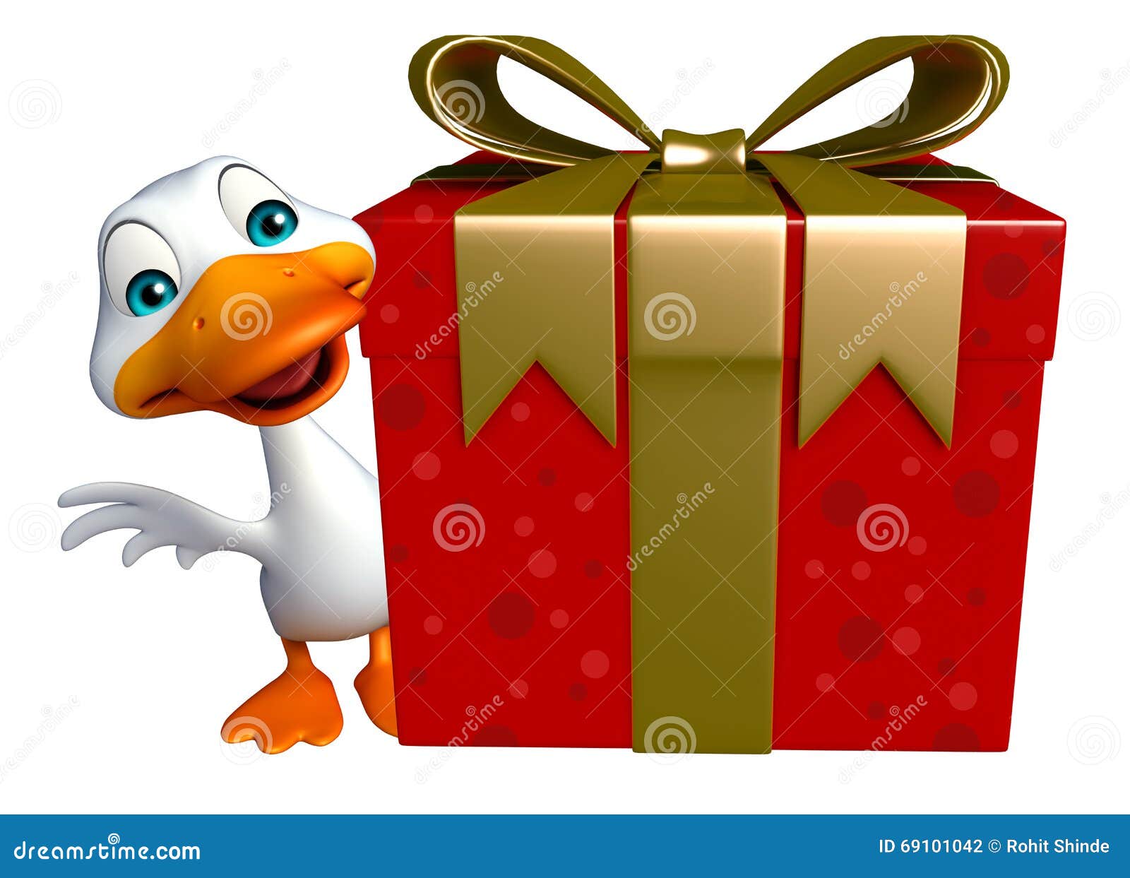 Fun Duck Cartoon Character with Gift Box Stock Illustration ...