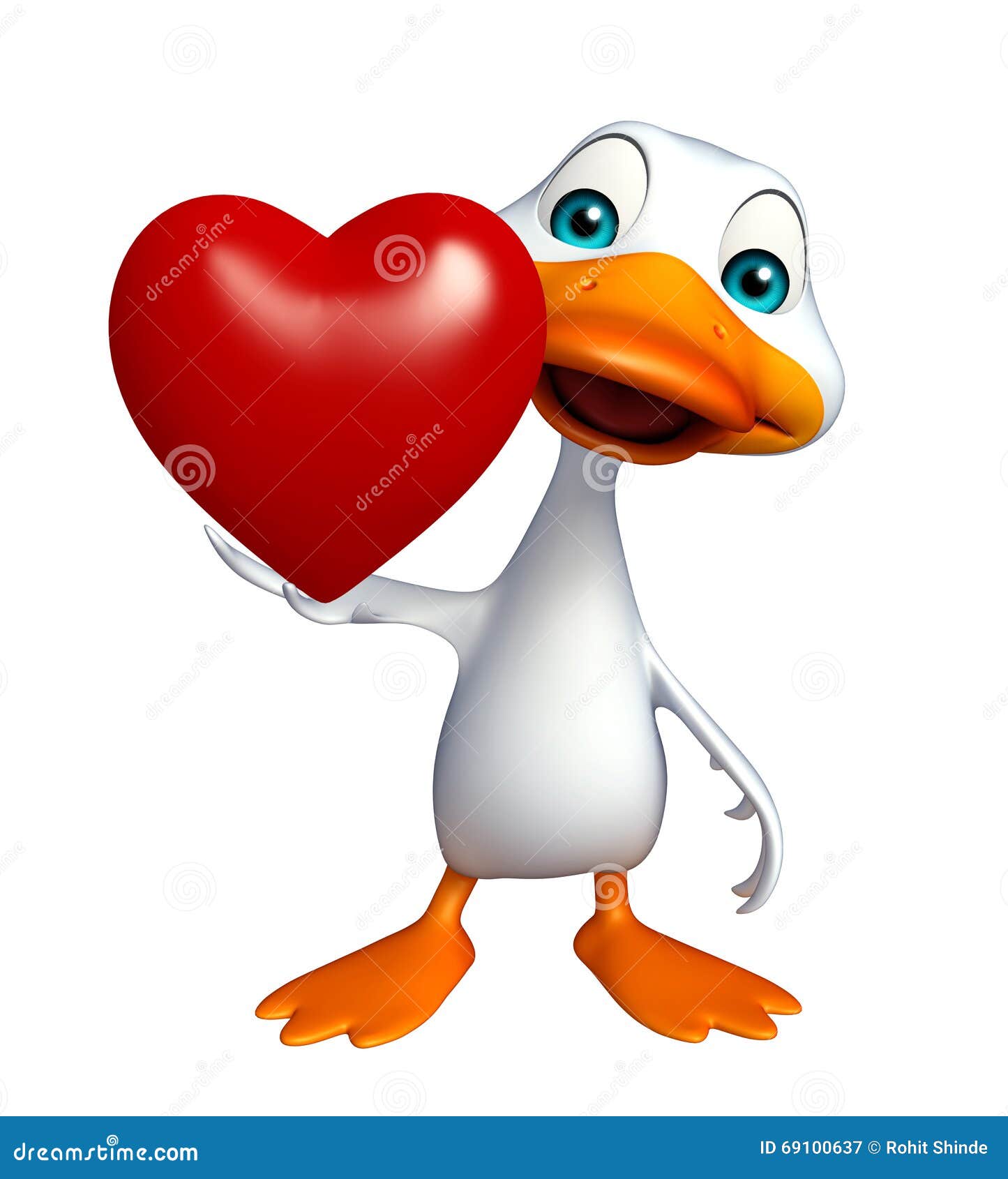 Fun Duck Cartoon Character with Heart Stock Illustration - Illustration ...