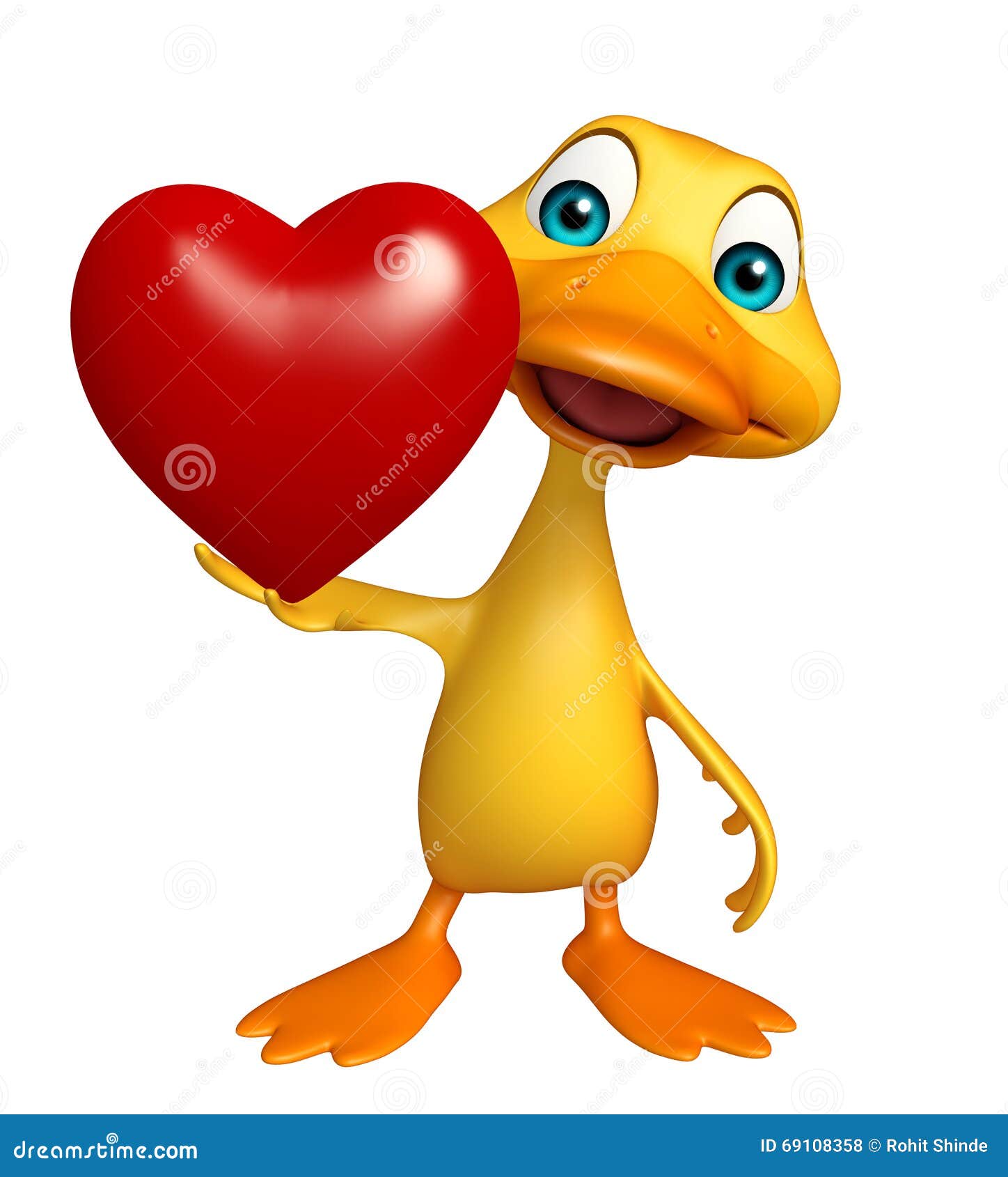 Fun Duck Cartoon Character with Heart Stock Illustration - Illustration ...