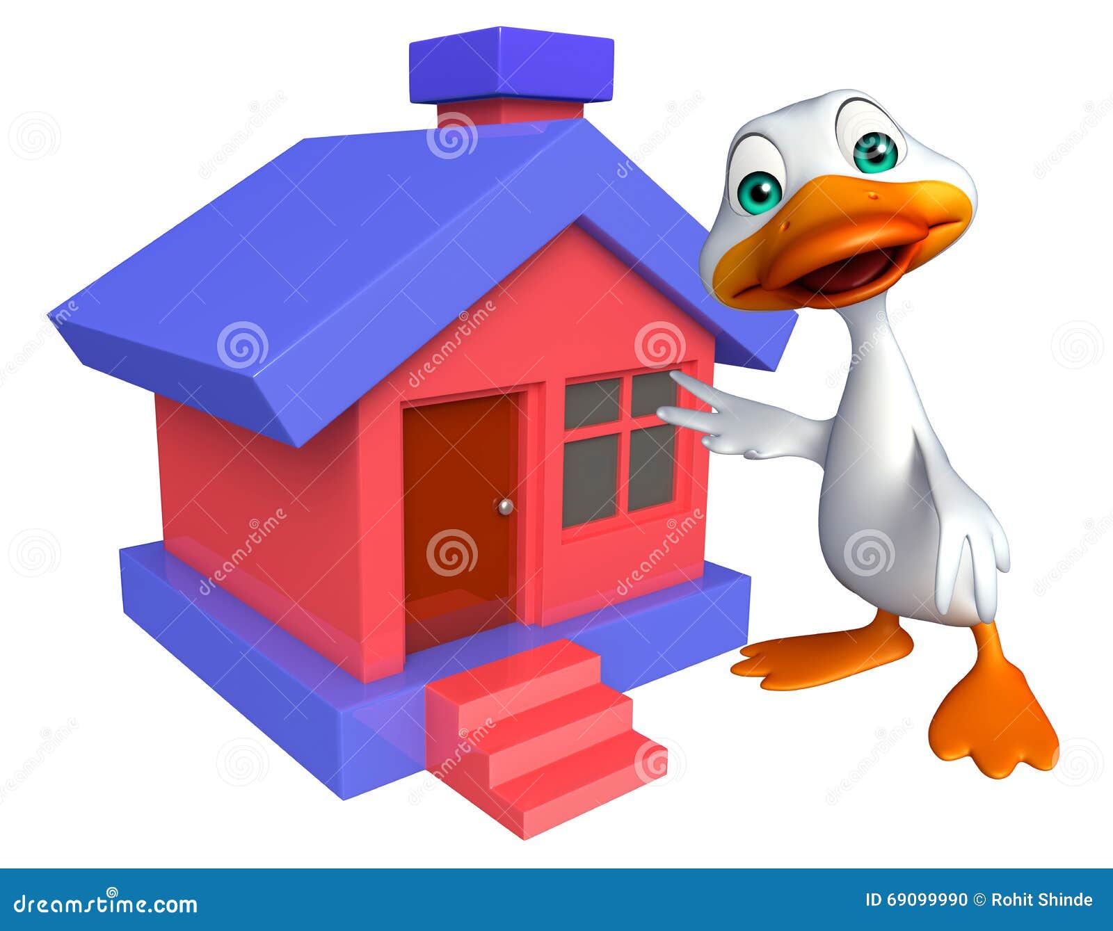 Fun Duck Cartoon Character with Home Stock Illustration - Illustration ...