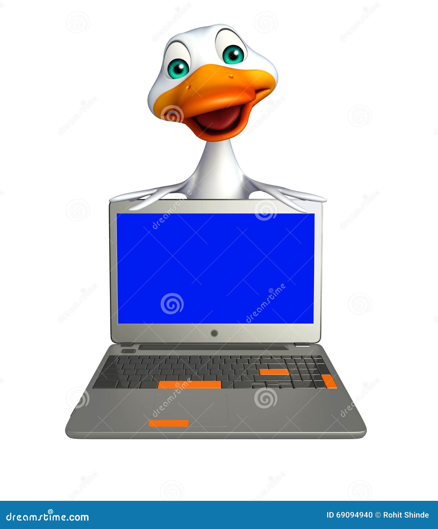 Fun Duck Cartoon Character with Laptop Stock Illustration ...