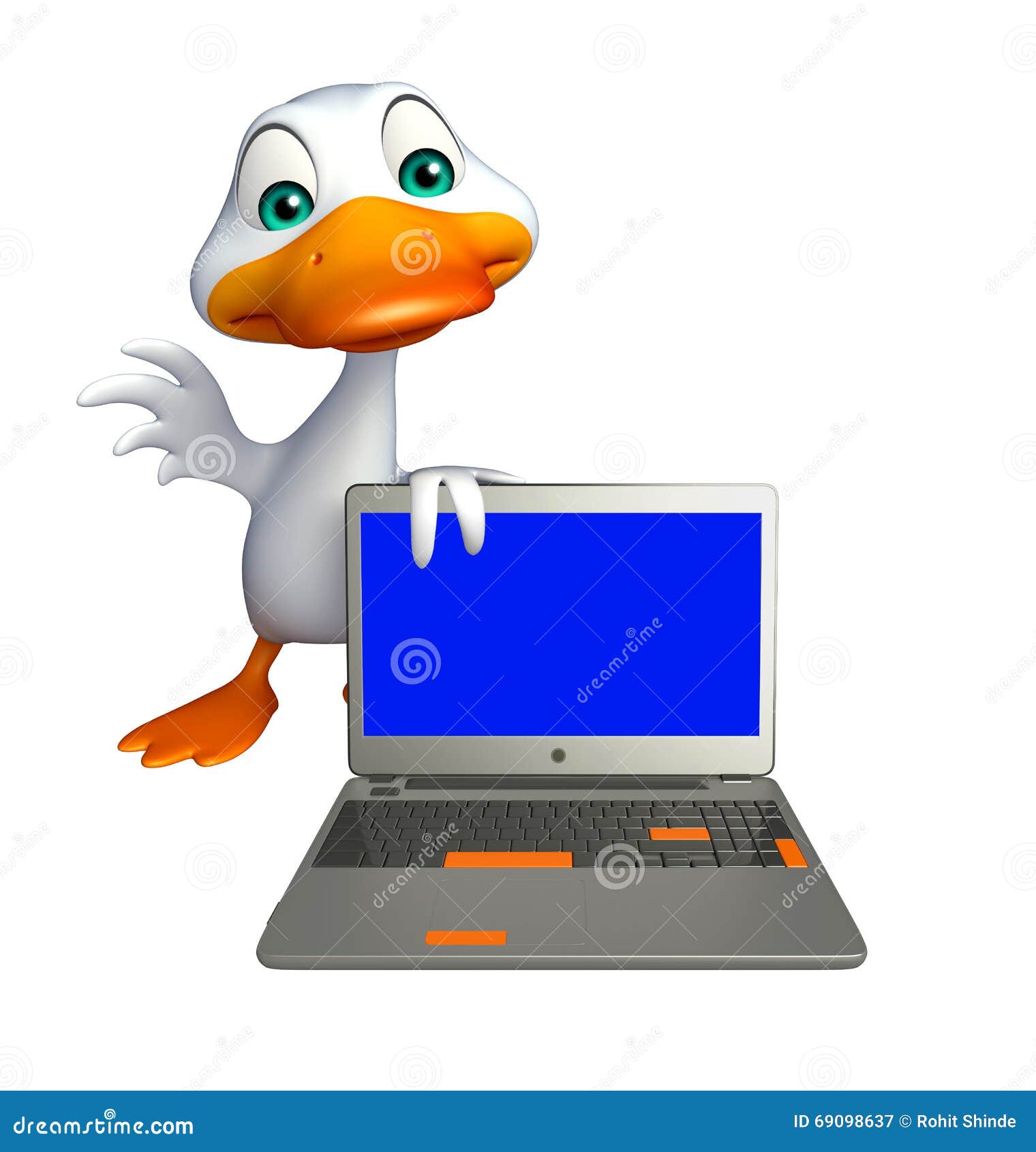 Fun Duck Cartoon Character with Laptop Stock Illustration ...