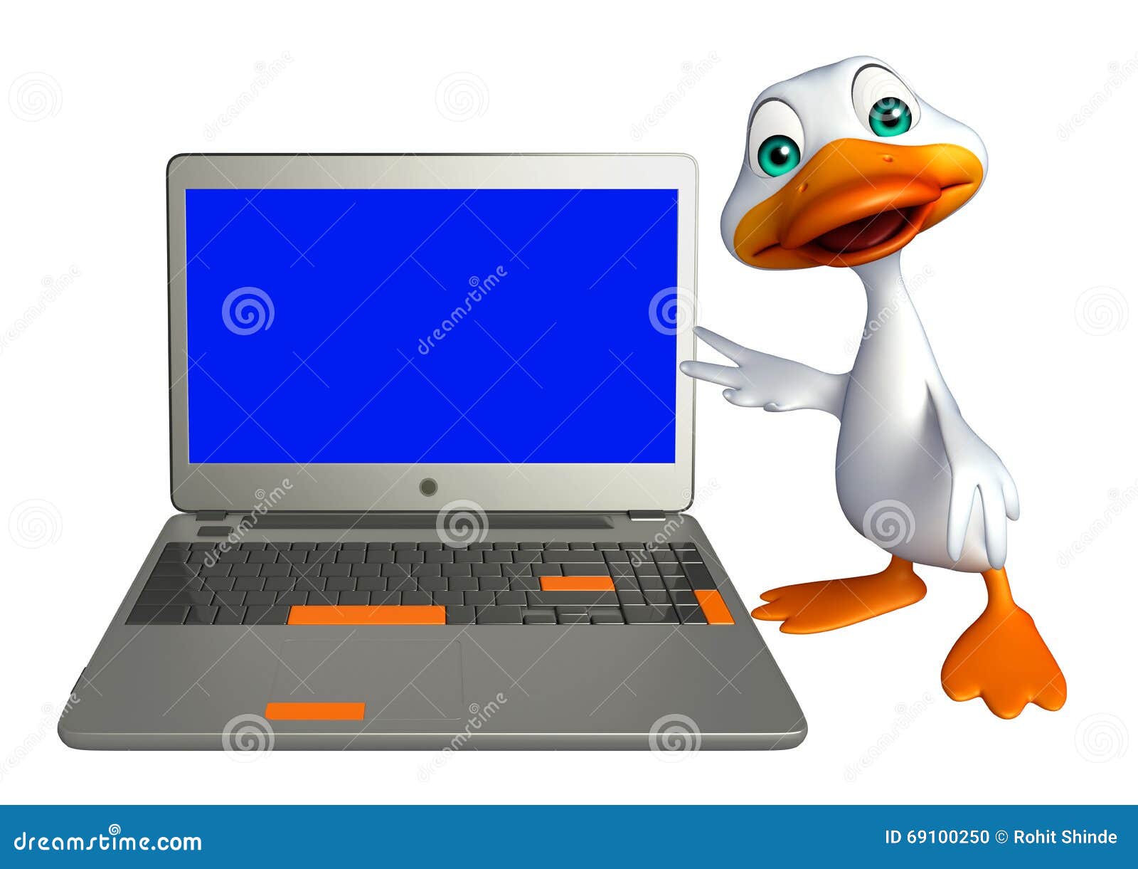 Fun Duck Cartoon Character with Laptop Stock Illustration ...