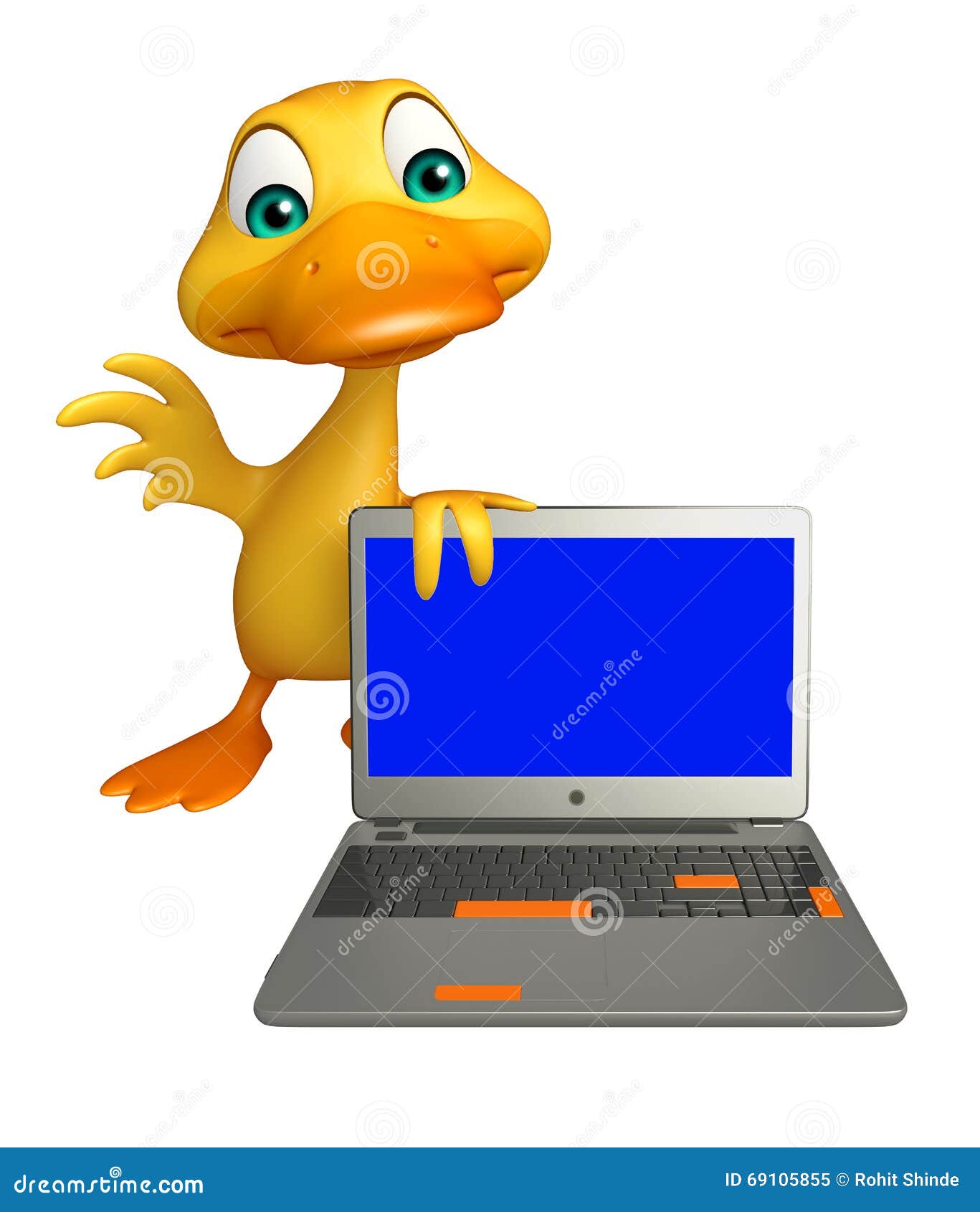 Fun Duck Cartoon Character with Laptop Stock Illustration ...