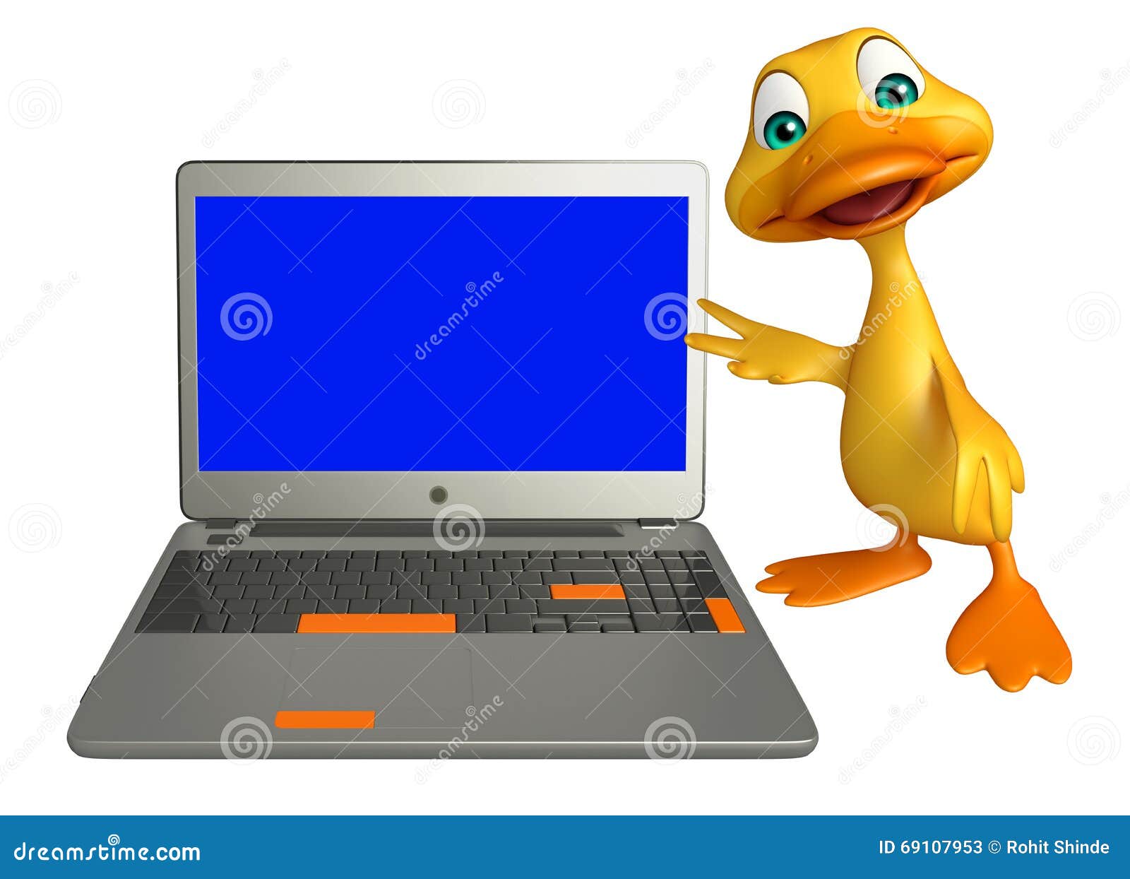 Fun Duck Cartoon Character with Laptop Stock Illustration ...