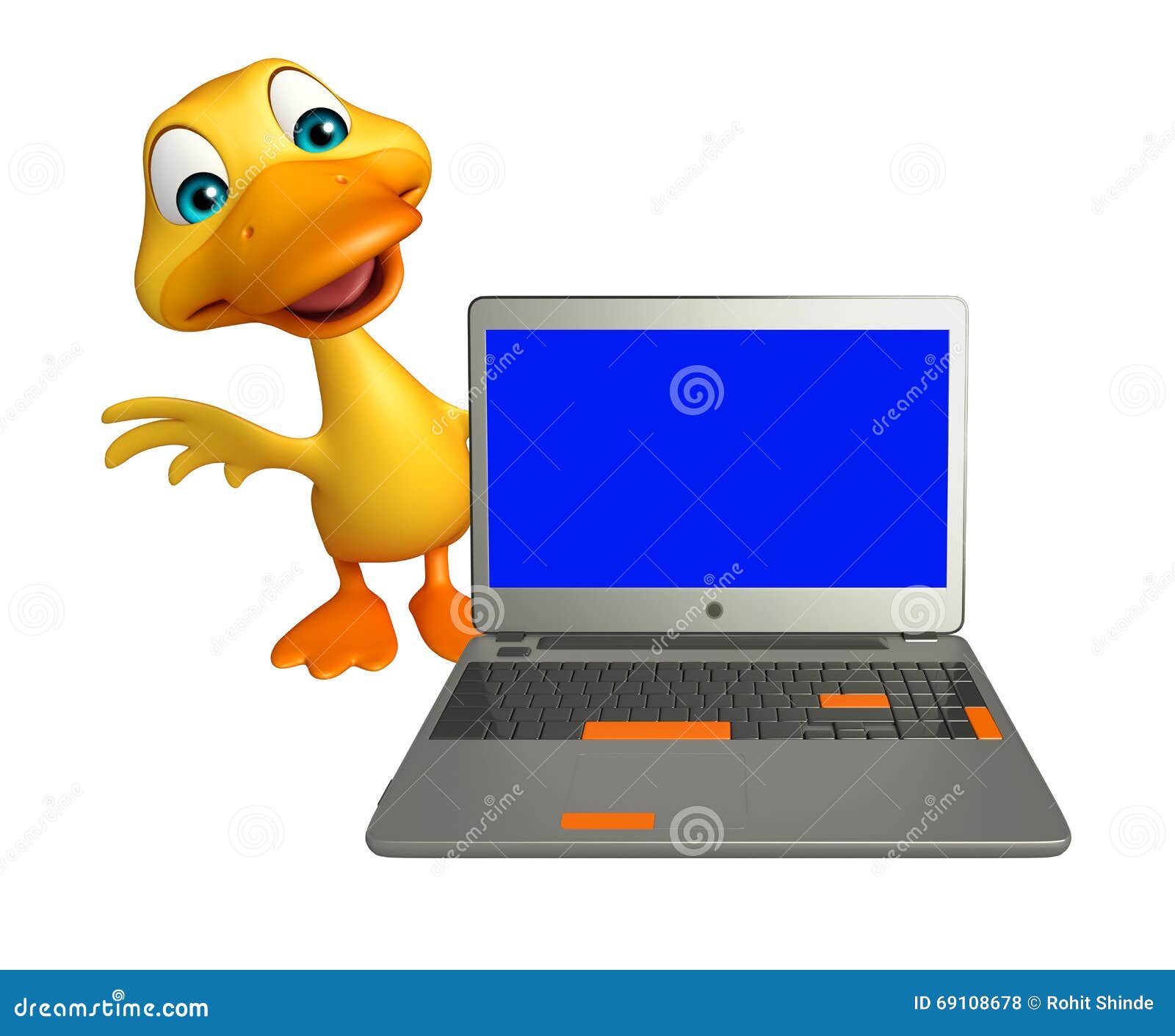 Fun Duck Cartoon Character with Laptop Stock Illustration ...