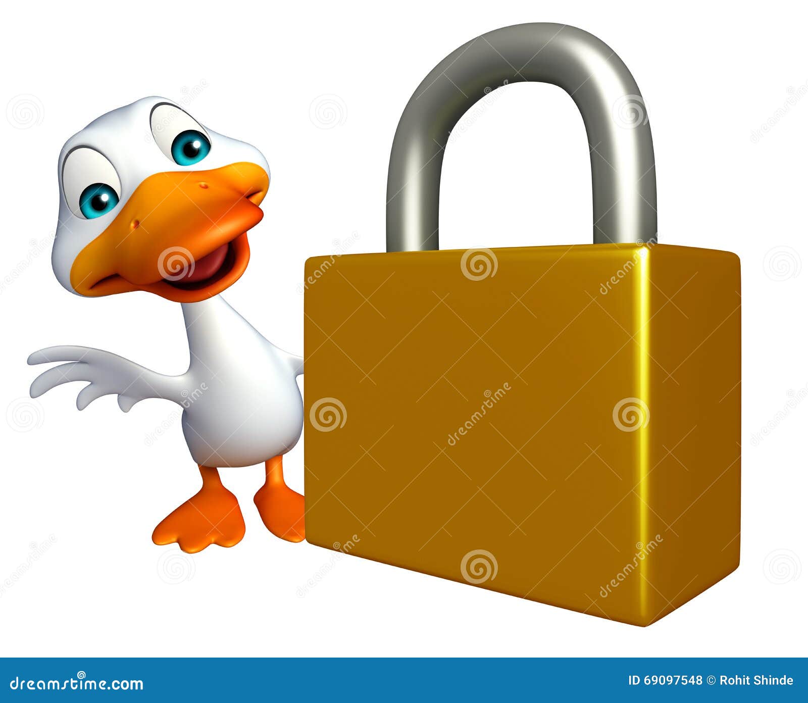 Fun Duck Cartoon Character with Lock Stock Illustration - Illustration ...