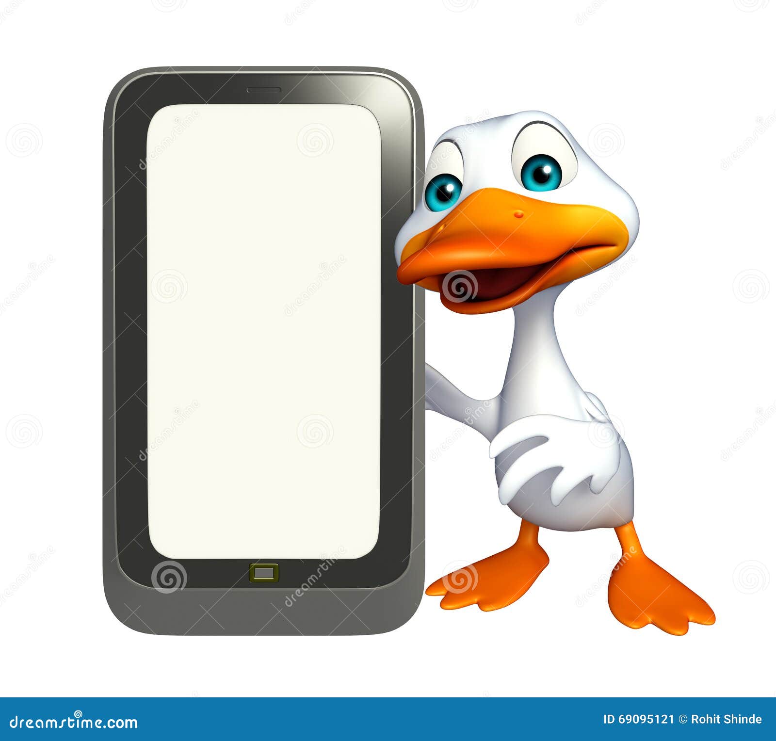 Fun Duck Cartoon Character with Mobile Stock Illustration ...